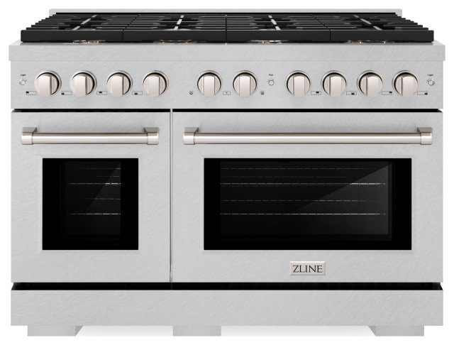 ZLINE 48" Freestanding Gas Range, DuraSnow Steel With Brass Burners ...