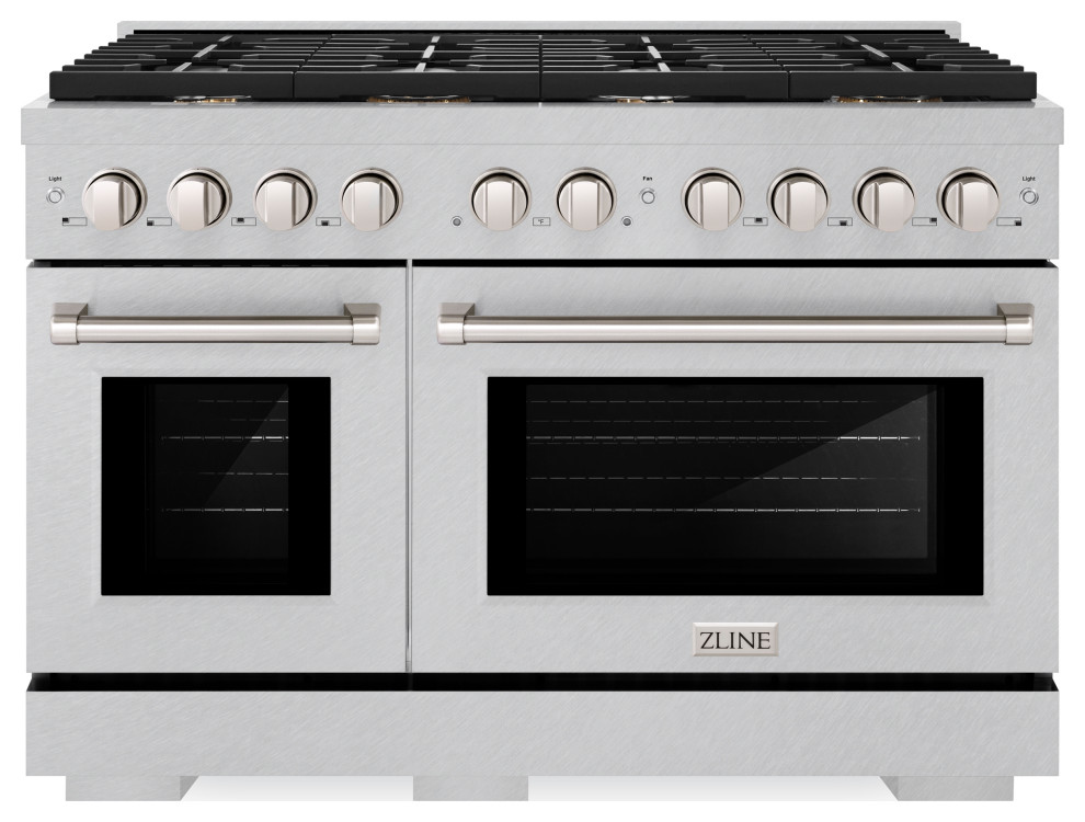 ZLINE 48" Freestanding Gas Range, DuraSnow Steel With Brass Burners ...