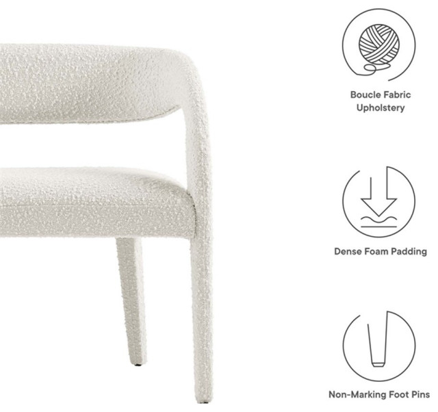Modway Pinnacle 20" Upholstered Boucle Fabric Accent Bench in Ivory ...