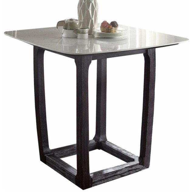 Square Counter Dining Table, Sled Wooden Base & Marble Top, Weathered ...