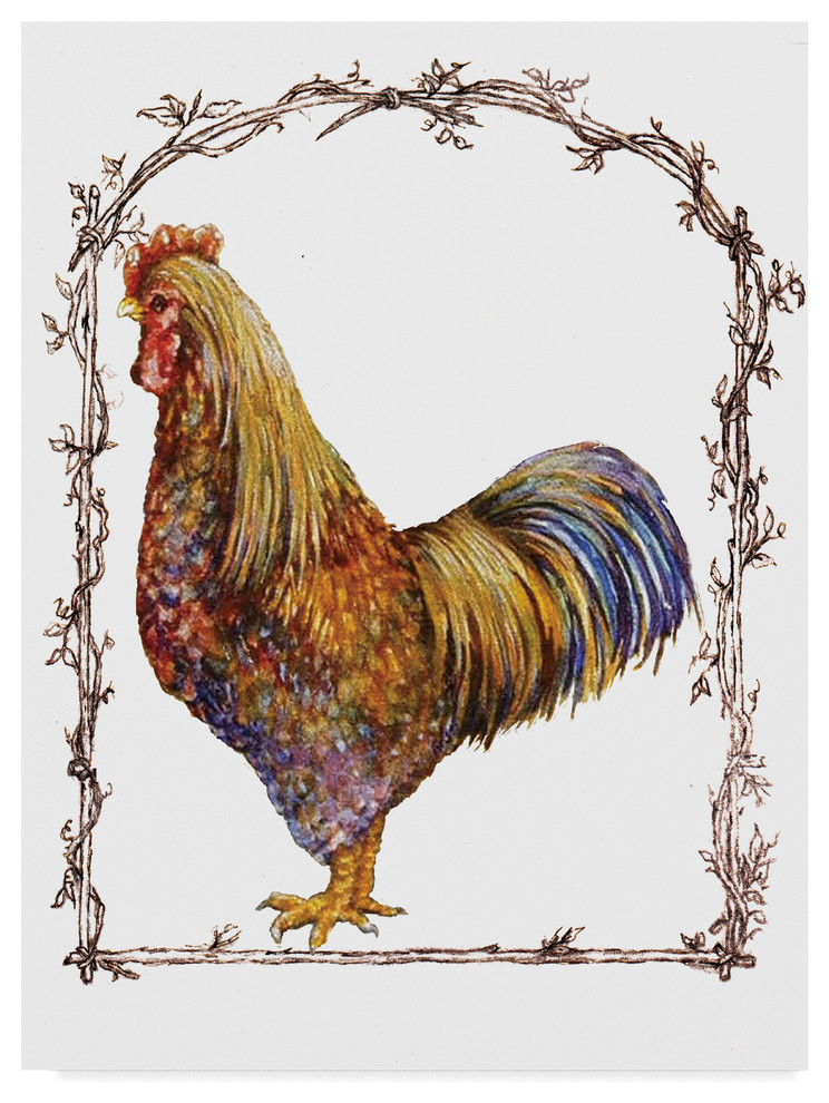 "Rooster Colorful Twig Border" by Sher Sester, Canvas Art, 19"x14 ...