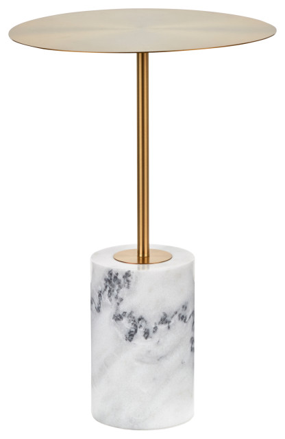 Symbol Side Table, Gold Metal Top, White Marble Base - Contemporary ...