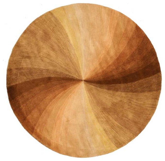 EORC Hand-tufted Wool Brown Contemporary Abstract Swirl Rug, 4' Round ...