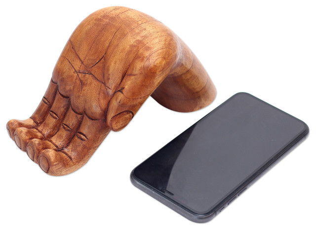 Novica Handmade Take My Hand Wood Phone Stand - Contemporary ...