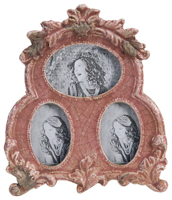 Distressed Ceramic Photo Frame with Three Oval Picture Spaces, Purple ...