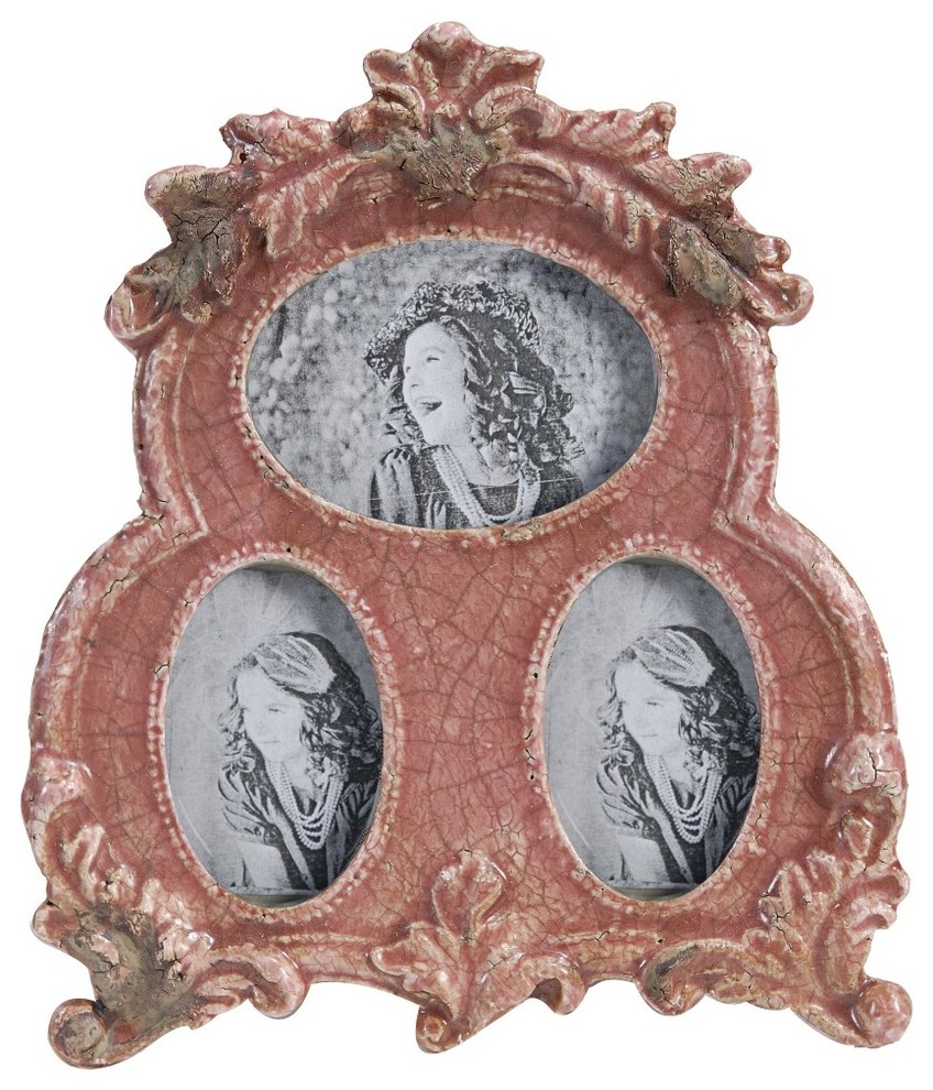 Distressed Ceramic Photo Frame with Three Oval Picture Spaces, Purple ...