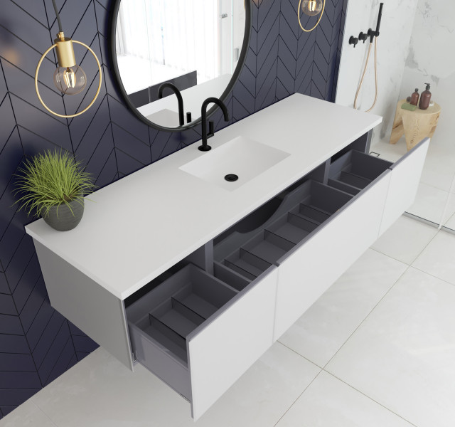 Vitri 72" Cloud White Single Sink Bathroom Vanity With Solid Surface Countertop - Modern ...