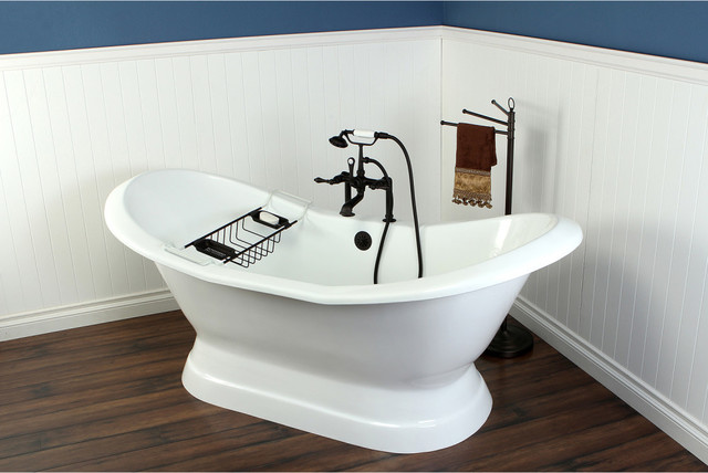 72" Cast Iron Double Slipper Pedestal Tub w/7" Faucet Drillings, White ...