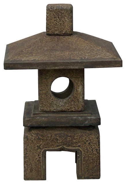 15.5" Chinese Gray Brown Square Top Pagoda Garden Stone Lantern ws3645 ...