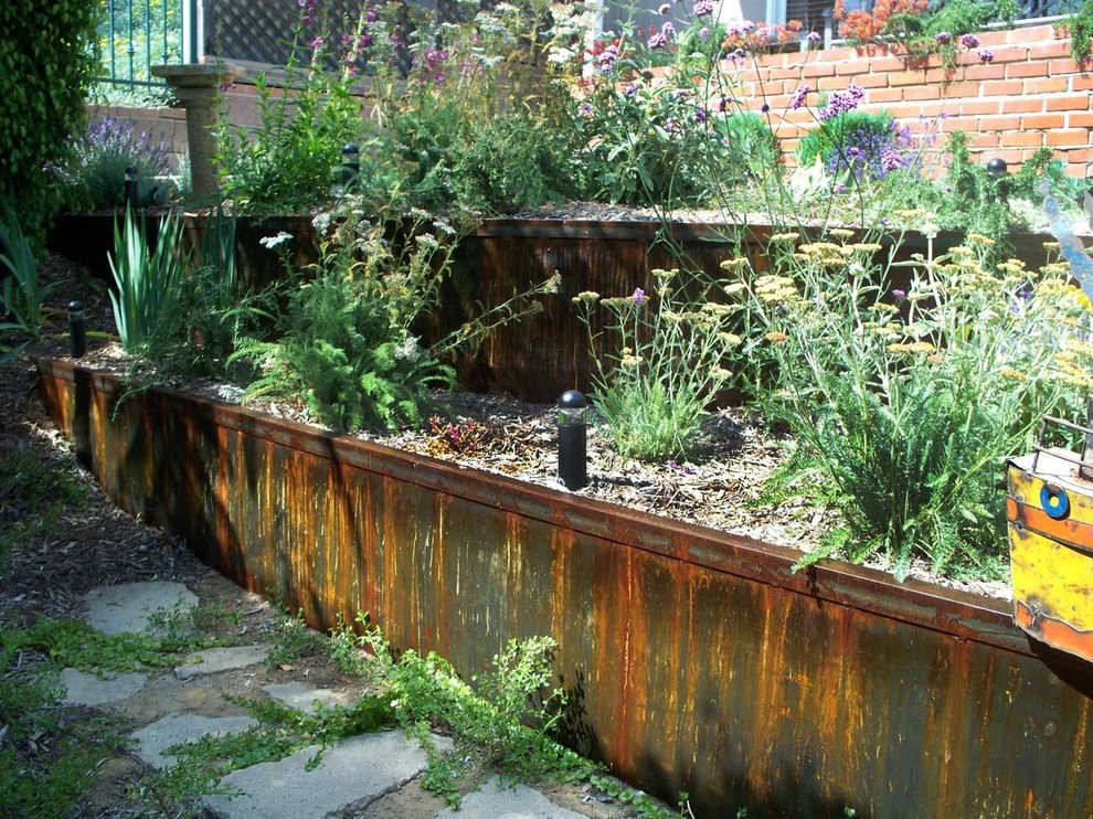 Metal Retaining Walls, Planters, Steps - Eclectic - Landscape - Los ...
