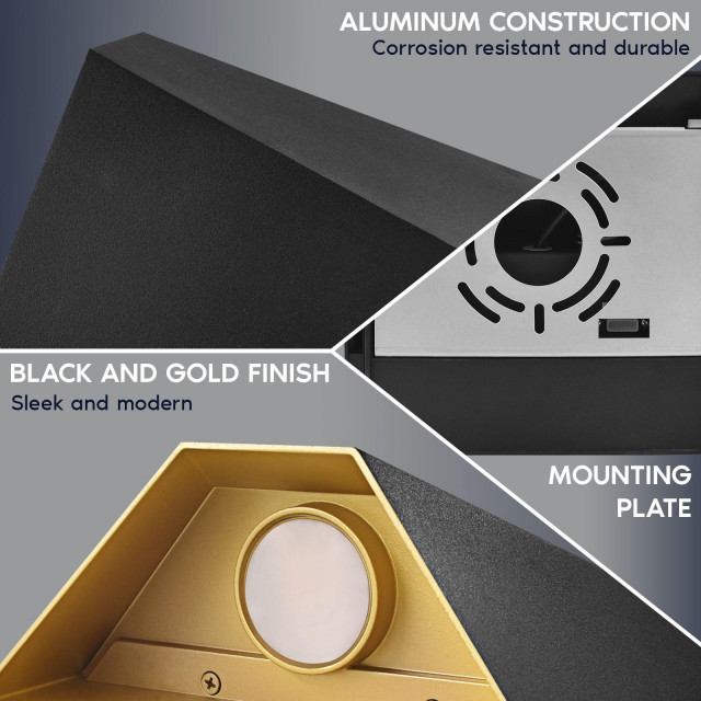 Luxrite Outdoor LED Black and Gold Wall Sconce 3CCT 8" IP65 2-Pack ...