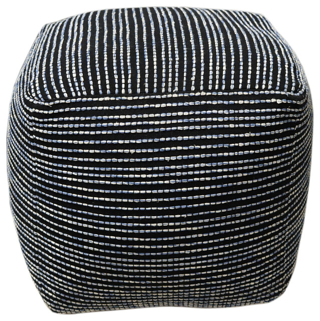 Denim Hand-woven Edwina Pouf, 18" Cube, 18" Cube - Contemporary - Floor ...