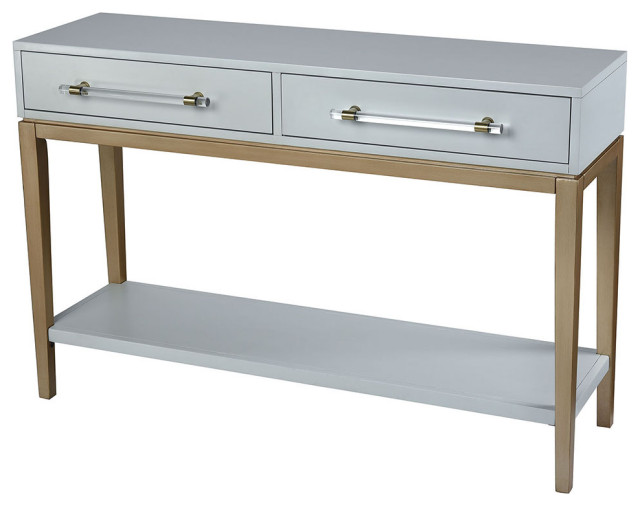 Girl Friday Console, Light Gray and Gold With Clear Acrylic Hardware ...