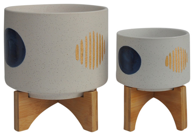 2-Piece Set Funky Planter With Stand, White - Contemporary - Indoor ...