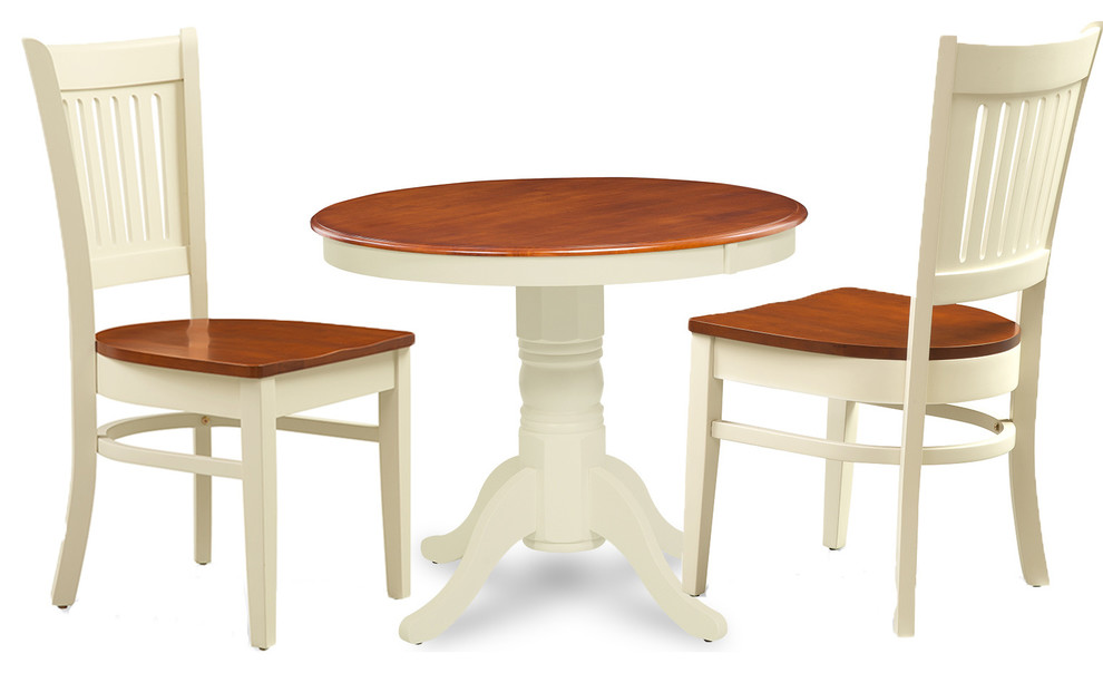 Brookline 3 Piece Round Kitchen Dining Table And Chairs Set, 3 Piece ...