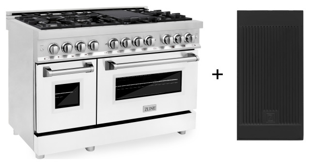 ZLINE 48" Dual Fuel Range, White Matte With Reversible Griddle RA-WM-GR ...