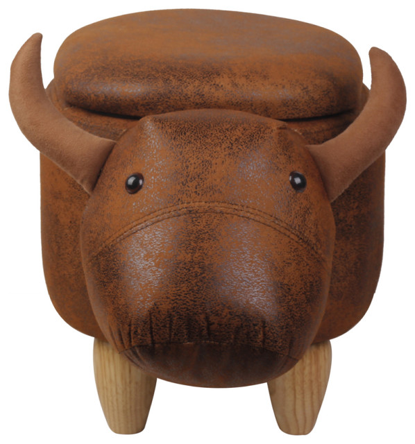 Brown Buffalo Cow Animal Ottoman Storage Faux Leather Foot Stool ...
