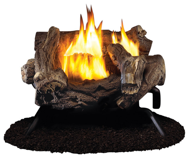 18" Ventless Natural Gas Log Set, 32,000 BTU - Rustic - Fire Pit ...