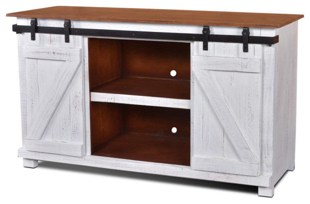 Stowe 60 in. Rustic White and Brown TV Stand Fits TV's up to 70 in ...