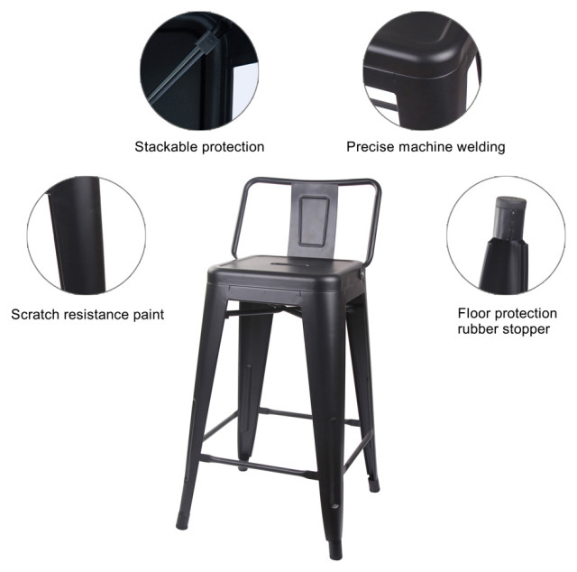 Lowback Black Metal Bar Stools, Set of 3 - Industrial - Bar Stools And ...