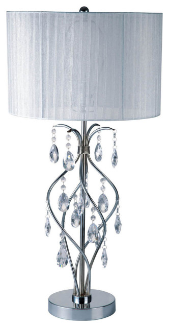 Table Lamp with Drum Shade and Interlocking Stem Design, Silver and ...