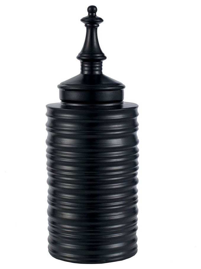 Black Ceramic Lidded Jar D5x13.5" - Traditional - Decorative Jars And ...