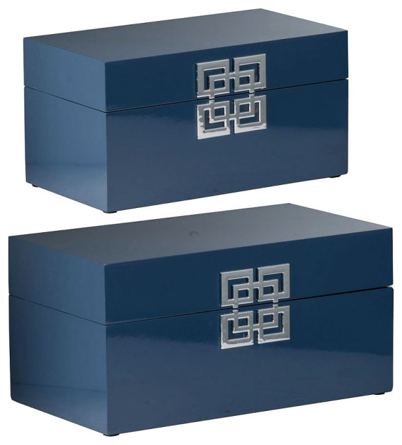 A&B Home Modern Blue Decorative Boxes With Silver Accent Set Of 2 ...