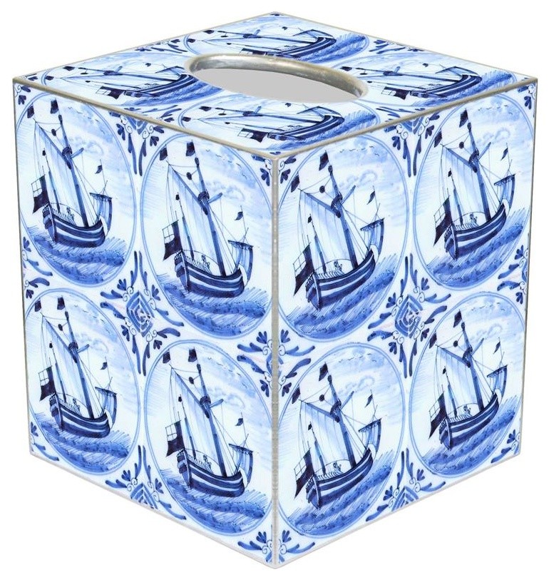 TB1523-Delft Blue Sailboat Tissue Box Cover - Beach Style - Tissue Box ...