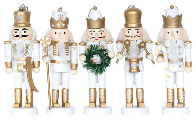 5" White & Gold Nutcrackers, Set of 5 - Traditional - Holiday Accents ...