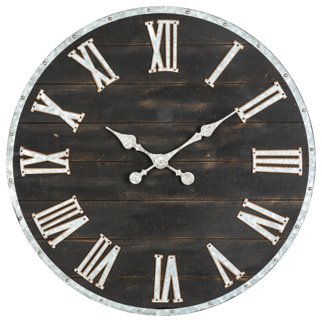 27.56"D Oversized Farmhouse Wooden and Galvanized Wall Clock ...