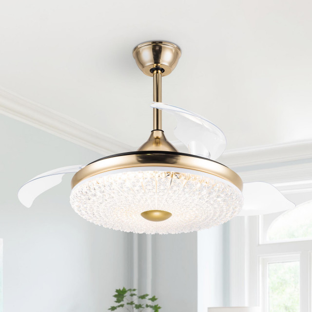 42" Crystal Retractable Ceiling Fan with 3-SPEED, LED light and Remote ...