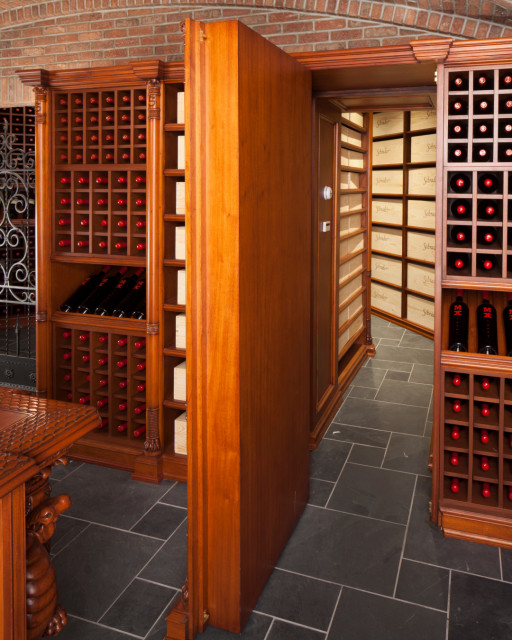 Vineyard inspired light mahogany wine cellar Franklin Lakes, NJ ...