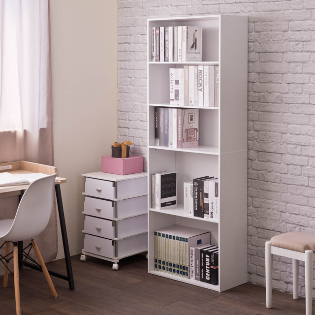 Classic White 5 Shelve Storage Bookcase - Transitional - Bookcases - by ...