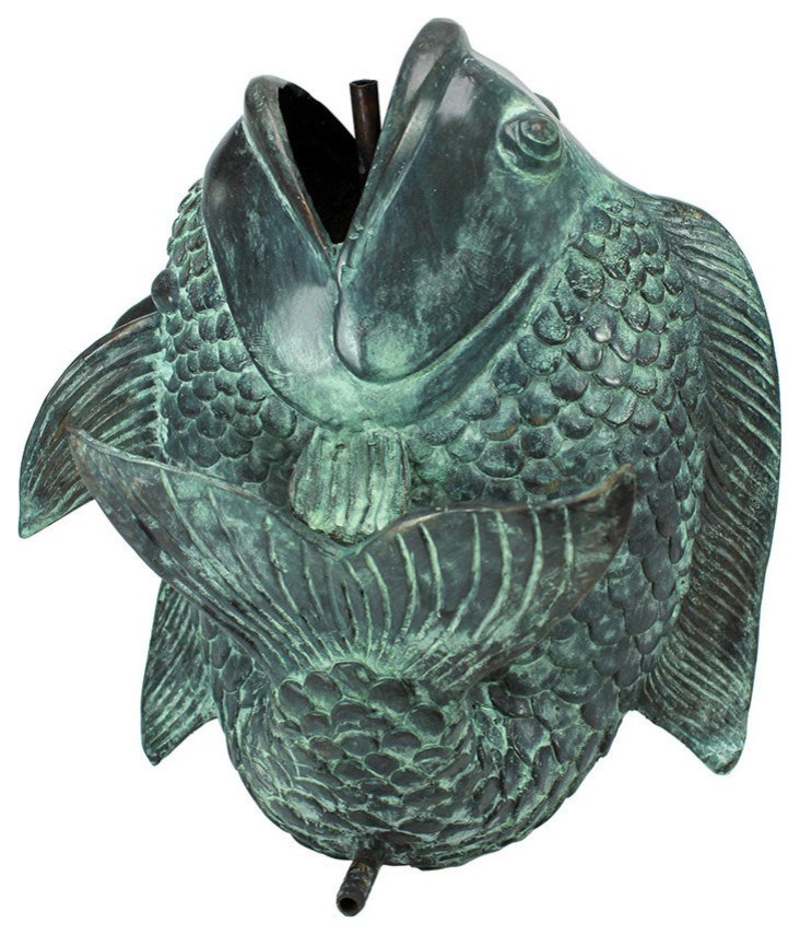 Dancing Asian Fish Statue, Medium - Asian - Outdoor Fountains And Ponds ...