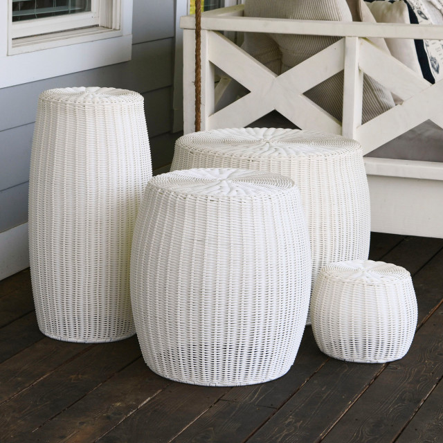 Handwoven Resin Barrel Side Table - Contemporary - Outdoor Side Tables ...