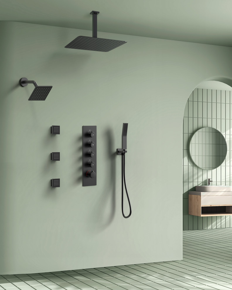 Thermostatic Ceiling Mount Rainfall Dual Shower Head Shower System, 16 ...