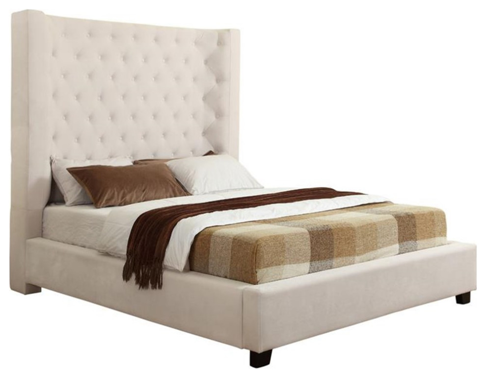 Best Master Jamie Velvet Upholstered Tower High Profile Queen Bed in ...