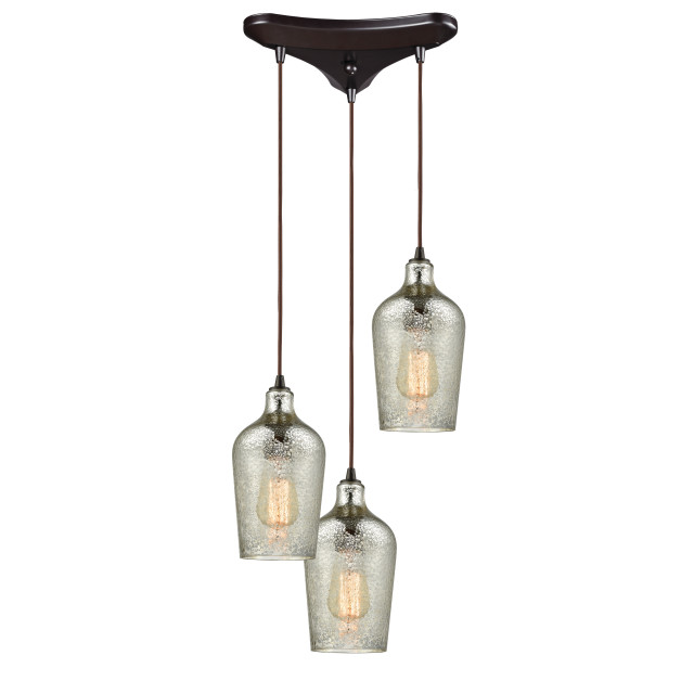 Hammered Glass 3-Light Triangular Pendant Fixture - Transitional ...