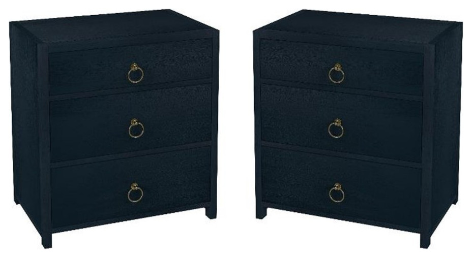 Home Square 3 Drawer Nightstand in Navy Blue Finish- Set of 2 ...