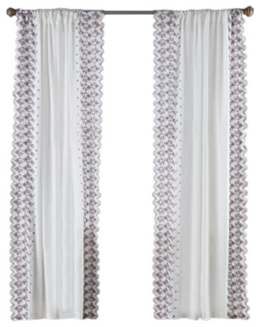 Lace Curtain Panels Set Of 2 (Each 54X84), Floral Border - Traditional ...