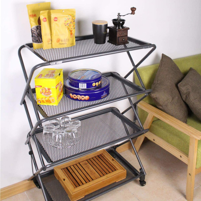 Zenree 4-Tier Folding Kitchen Shelf, Removable Mesh Trays, Black, 39 ...