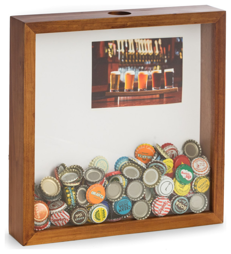 Bottle Cap Shadow Box, Wall Hooks and Mat, 4"x6" Picture - Contemporary ...