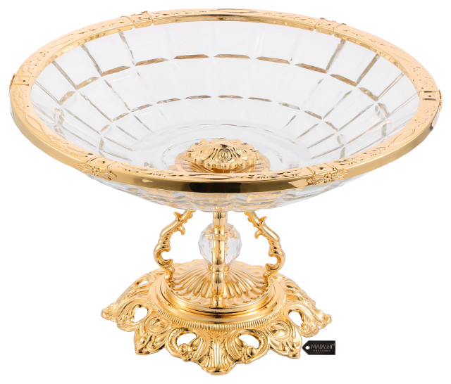 Crystal Round Serving Platter, 24K Gold Plated Pedestal and Crystal ...