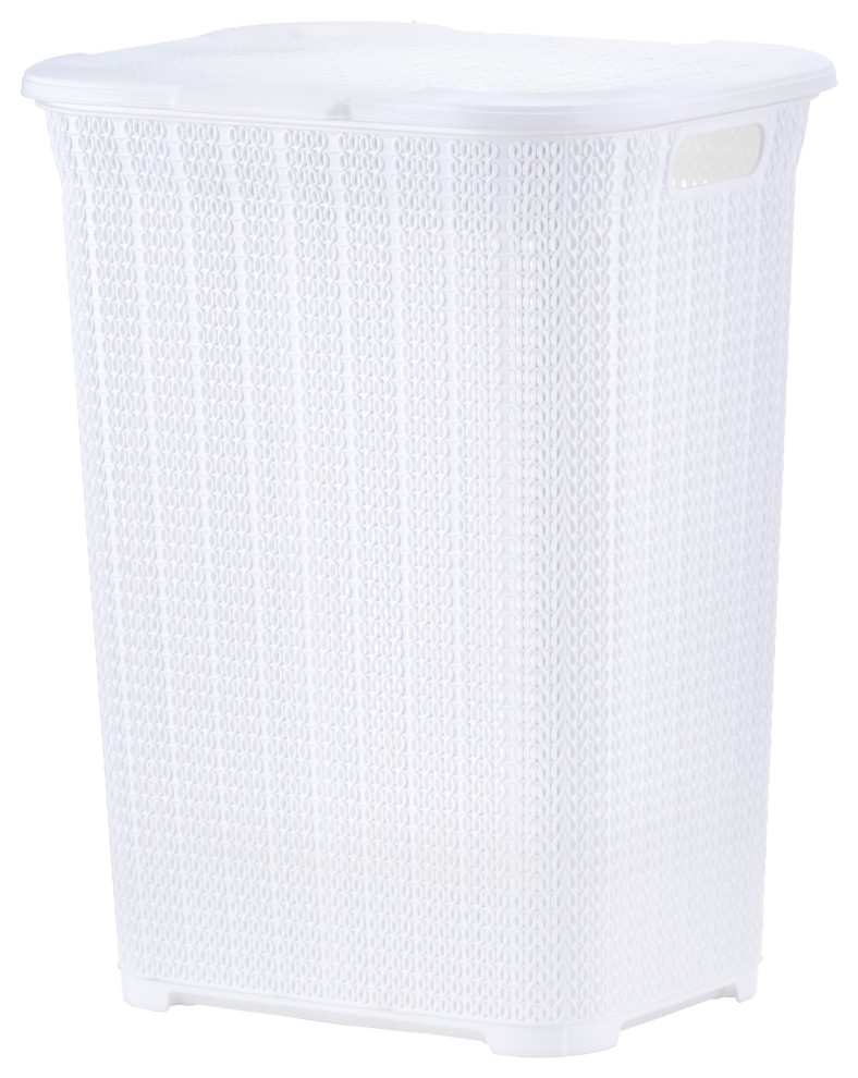 Laundry Hamper With Lid, 50 Liter Knit Style Hamper With Cutout Handles ...