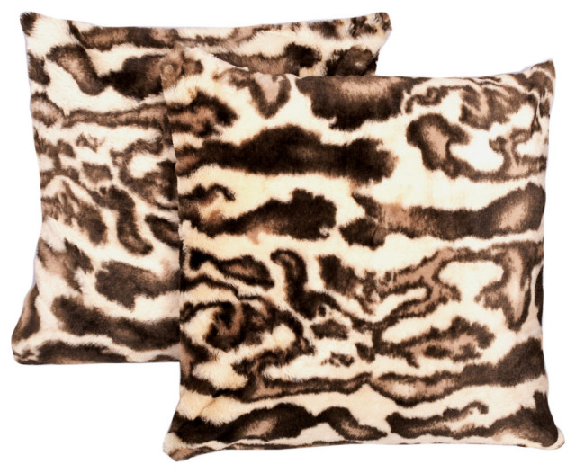 Wild Cat Faux Fur Pillow Shells, Set of 2, 20"x20" - Contemporary ...
