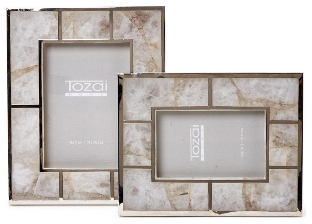 Tozai Genuine White Quartz Set of 2 Photo Frames - Transitional ...
