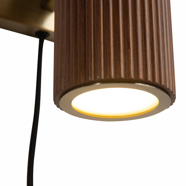 Tambo Wall Sconce - Dark Walnut Wood Finish, Weathered Brass, Dimmer ...