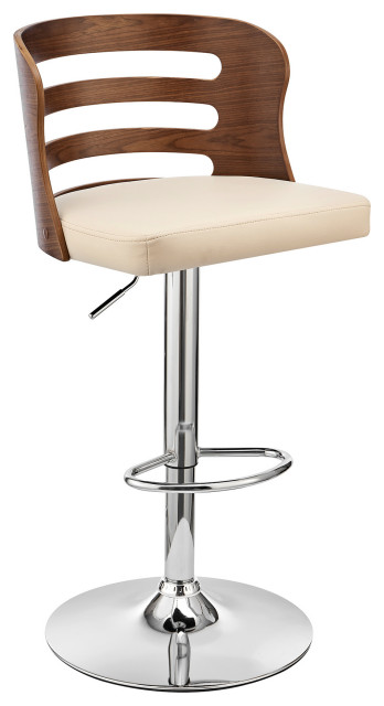 Cream Upholstered Chrome Base Adjustable Swivel Bar Stool ...