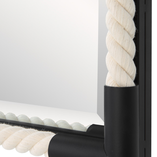 Marina Wall Mirror, White Cotton Rope and Matte Black - Beach Style ...