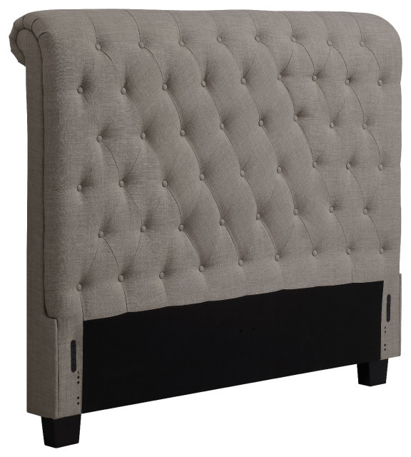 Benzara BM274114 King Headboard, High Rolled Back Button Tufted Linen ...